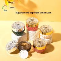 China Luxury Diamond Lid Glass Cream Jar 30g 50g for Cosmetic Packaging for sale
