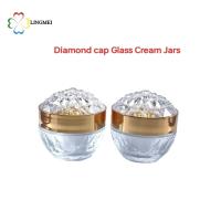 China Luxury Diamond Lid Glass Cream Jar 30g 50g for Cosmetic Packaging for sale