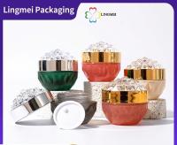 China Luxury Diamond Lid Glass Cream Jar 30g 50g for Cosmetic Packaging for sale
