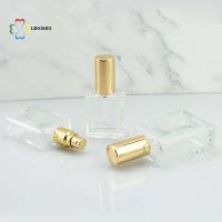 China Wholesale Flat Square Glass Perfume Atomizer Bottles | 10ml, 15ml, 30ml Empty Refillable Spray Bottles with Metallic Aluminum& Wooden Caps for sale