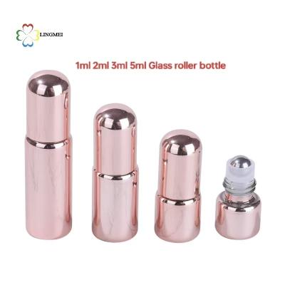 China Premium UV Electroplated Rose Gold Glass Roller Bottles | 1ml 2ml 3ml 5ml Mini Essential Oil & Perfume Vial for Travel for sale