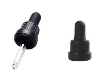 China Custom 18/410 20/410 Glass or Plastic Dropper Assembly with 1ml Extended Rubber  and Child Resistant Tamper Evident Cap for sale