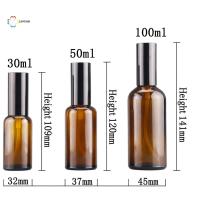 China Wholesale Amber Glass Spray Bottle 5ml, 10ml, 15ml, 20ml, 30ml, 50ml, 100ml and Cosmetic Lotion Pump Bottles with 18mm neck Bird Mouth Pump for Essential Oils and Serums for sale