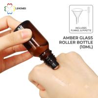 China Amber Glass Roller Bottles 5ml, 10ml, 15ml, 20ml, 30ml, 50ml, 100ml for Essential Oils Wholesale | 5ml-100ml UV Light-Blocking Empty Glass Roll-on Bottles with Steel/Glass Balls for sale