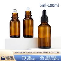 China Amber Glass Roller Bottles 5ml, 10ml, 15ml, 20ml, 30ml, 50ml, 100ml for Essential Oils Wholesale | 5ml-100ml UV Light-Blocking Empty Glass Roll-on Bottles with Steel/Glass Balls for sale