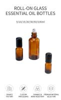 China Amber Glass Roller Bottles 5ml, 10ml, 15ml, 20ml, 30ml, 50ml, 100ml for Essential Oils Wholesale | 5ml-100ml UV Light-Blocking Empty Glass Roll-on Bottles with Steel/Glass Balls for sale