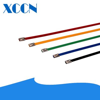 China 4.6x350 316 grade  colorized epoxy-pollester coated ball-lock stainless steel cable tie for sale