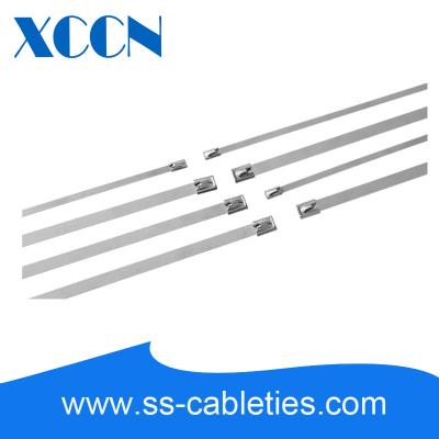 China 7.9*0.25*450mm 201,304,316 grade self-locking ball lock stainless steel cable tie with fireproof for sale
