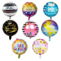 China Spanish Happy Birthday Round Hexagonal Aluminum Film Balloons 18 Inch for sale