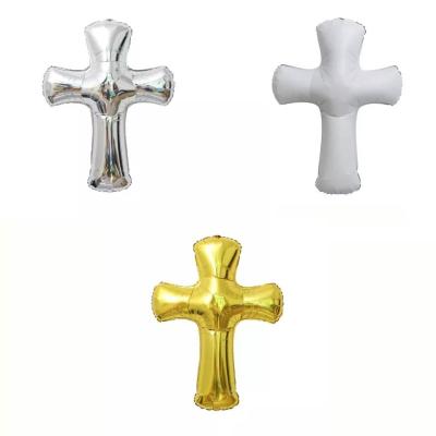 China Wholesal New Design Gold Silver White Easter Cross Aluminum Foil Balloon for Party Decorations Supplies for sale