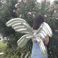 China Wholesal  New Arrival Gold Silver Macaron Color 120cm Kids Toys Wearable Inflatable Foil Balloon Butterfly Wing Toy for sale