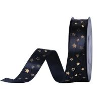 China FAMOUS Black Gilding Custom Silk Ribbon Printed For Logo Gifts Tapes Webbing Wholesale for sale