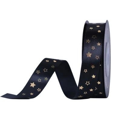 China FAMOUS Black Gilding Custom Silk Ribbon Printed For Logo Gifts Tapes Webbing Wholesale for sale