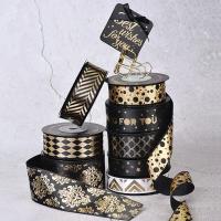 China FAMOUS Black Gilding Custom Silk Ribbon Printed For Logo Gifts Tapes Webbing Wholesale for sale