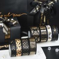 China FAMOUS Black Gilding Custom Silk Ribbon Printed For Logo Gifts Tapes Webbing Wholesale for sale