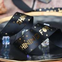 China FAMOUS Black Gilding Custom Silk Ribbon Printed For Logo Gifts Tapes Webbing Wholesale for sale