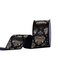 China FAMOUS Black Gilding Custom Silk Ribbon Printed For Logo Gifts Tapes Webbing Wholesale for sale