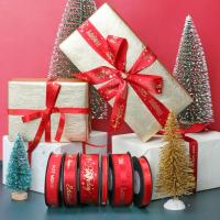 China Red Double Face Satin Grosgrain Printed Ribbon Christmas Packaging Gift for sale