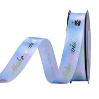 China Colorful Rainbow Packing Gifts Double Faced Happy Birthday Satin Ribbon Decoration Printed Logo for sale