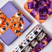 China Grosgrain Printed Halloween Ribbon With Logo For Gift Wrap Party Decorative for sale