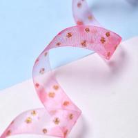 China Gold Foil Chiffon Ribbon Printing Custom Logo Satin 100% Polyester For Packaging Roll for sale