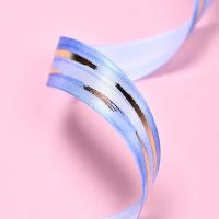 China Gold Foil Chiffon Ribbon Printing Custom Logo Satin 100% Polyester For Packaging Roll for sale