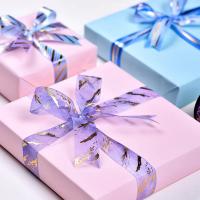 China Gold Foil Chiffon Ribbon Printing Custom Logo Satin 100% Polyester For Packaging Roll for sale