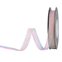 China Gold Foil Chiffon Ribbon Printing Custom Logo Satin 100% Polyester For Packaging Roll for sale