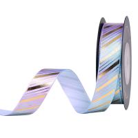 China Gold Foil Chiffon Ribbon Printing Custom Logo Satin 100% Polyester For Packaging Roll for sale