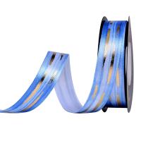 China Gold Foil Chiffon Ribbon Printing Custom Logo Satin 100% Polyester For Packaging Roll for sale