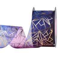 China Gold Foil Chiffon Ribbon Printing Custom Logo Satin 100% Polyester For Packaging Roll for sale