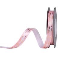 China Gold Foil Chiffon Ribbon Printing Custom Logo Satin 100% Polyester For Packaging Roll for sale