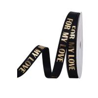 China Customize Polyester Foil Gold Printed Satin Ribbon For Gift Packing Box 9MM for sale