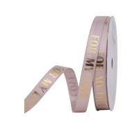 China Customize Polyester Foil Gold Printed Satin Ribbon For Gift Packing Box 9MM for sale