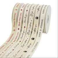 China Personalised Box Wrapping Decoration Natural Herringbone Cotton Ink Printed Ribbon for Gift & Flower for sale