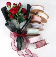 China Colorful Organza Ribbon Roll Decorating Gift Warp Glitter Wire Silk Ribbon For Flower Gifts Packing DIY Accessories for sale