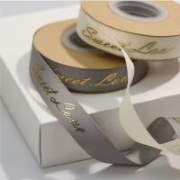 China Customized 3D Gold Foil Embossed Satin Grosgrain Ribbon with Personalized Logo Printing for sale