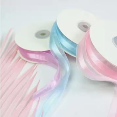 China Polyester Double Face Organza Ribbon Roll 1 Inch Width for Wedding Craft Gift Bow for sale