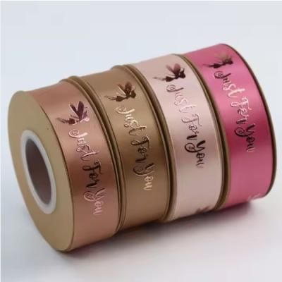 China Customized Satin 3D Name Company Logo Printed Floral Ribbon for Valentine's Day Decor for sale
