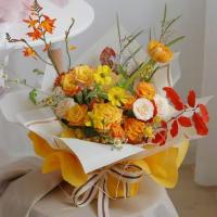 China Korean Flower Wrapping Paper Plastic Packing Paper with Golden Line Frame Many Colors for sale