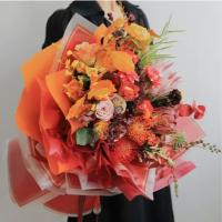 China Korean Flower Wrapping Paper Plastic Packing Paper with Golden Line Frame Many Colors for sale