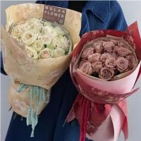 China Korean Style Flower Bouquet Wrapping Paper with Vintage Rose Oil Painting Pattern 58*58cm Mixed Pulp for sale