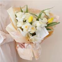China Korean Style Flower Bouquet Wrapping Paper with Vintage Rose Oil Painting Pattern 58*58cm Mixed Pulp for sale
