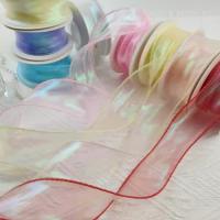 China Custom Solid Color Sheer Chiffon Pink Silk Organza Ribbon for Wedding Gift Wrapping for sale