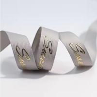 China Customized Grey Shiny 3D Foil Printing Polyester Grosgrain Ribbon for Gift Packaging for sale