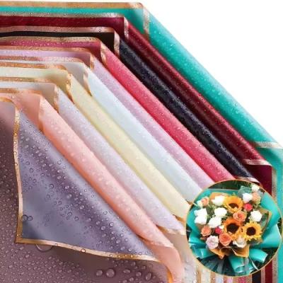 China Colorful Waterproof Golden Edge Florist Wrapping Paper for Bouquet Packing 58*58cm for sale