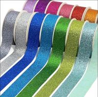China Christmas Polyester Sparkle Green Glitter Ribbon For Gift Wrapping with Customized Color for sale