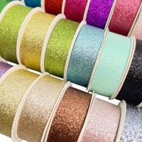 China Christmas Polyester Sparkle Green Glitter Ribbon For Gift Wrapping with Customized Color for sale
