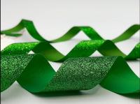 China Christmas Polyester Sparkle Green Glitter Ribbon For Gift Wrapping with Customized Color for sale