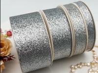 China Christmas Polyester Sparkle Green Glitter Ribbon For Gift Wrapping with Customized Color for sale